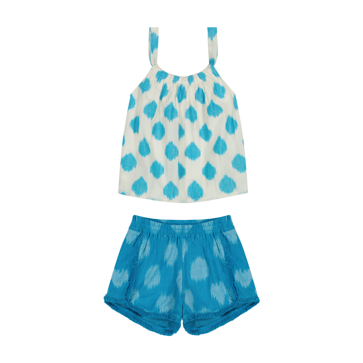 Colette Girl's Top and Short Set Aqua Cerulean Ikat – Mer St. Barth